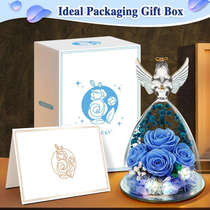 Primrue Artificial Plant Light Blue Angel Figurine | Wayfair