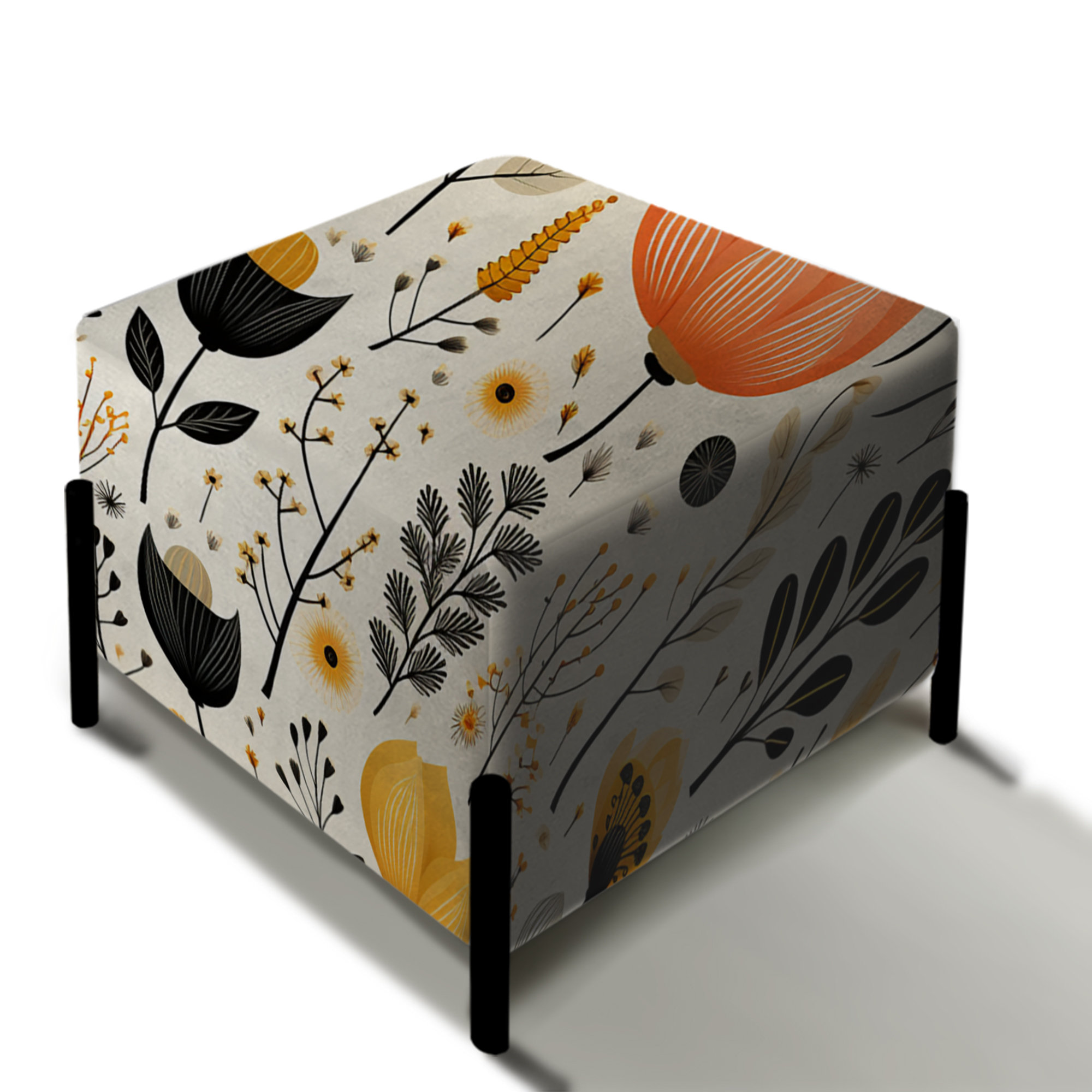 Design Art Beige Bohemian Bliss Floral Pattern - Floral Square Ottoman ...