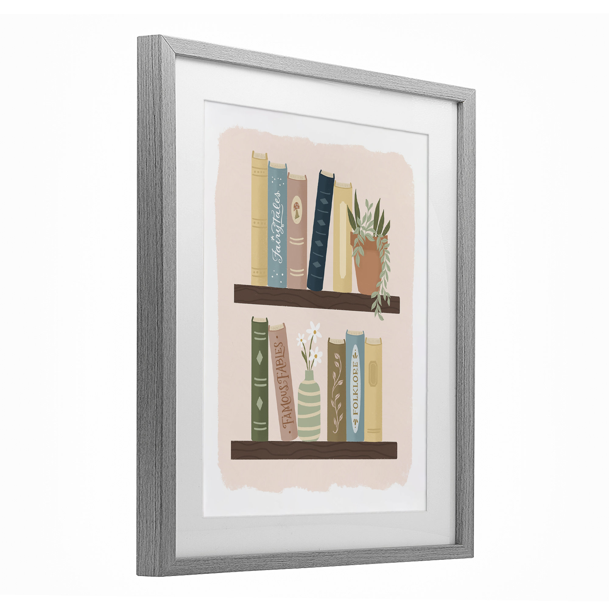 Corrigan Studio® Minimal Bookshelves with Plant Framed Print Under ...