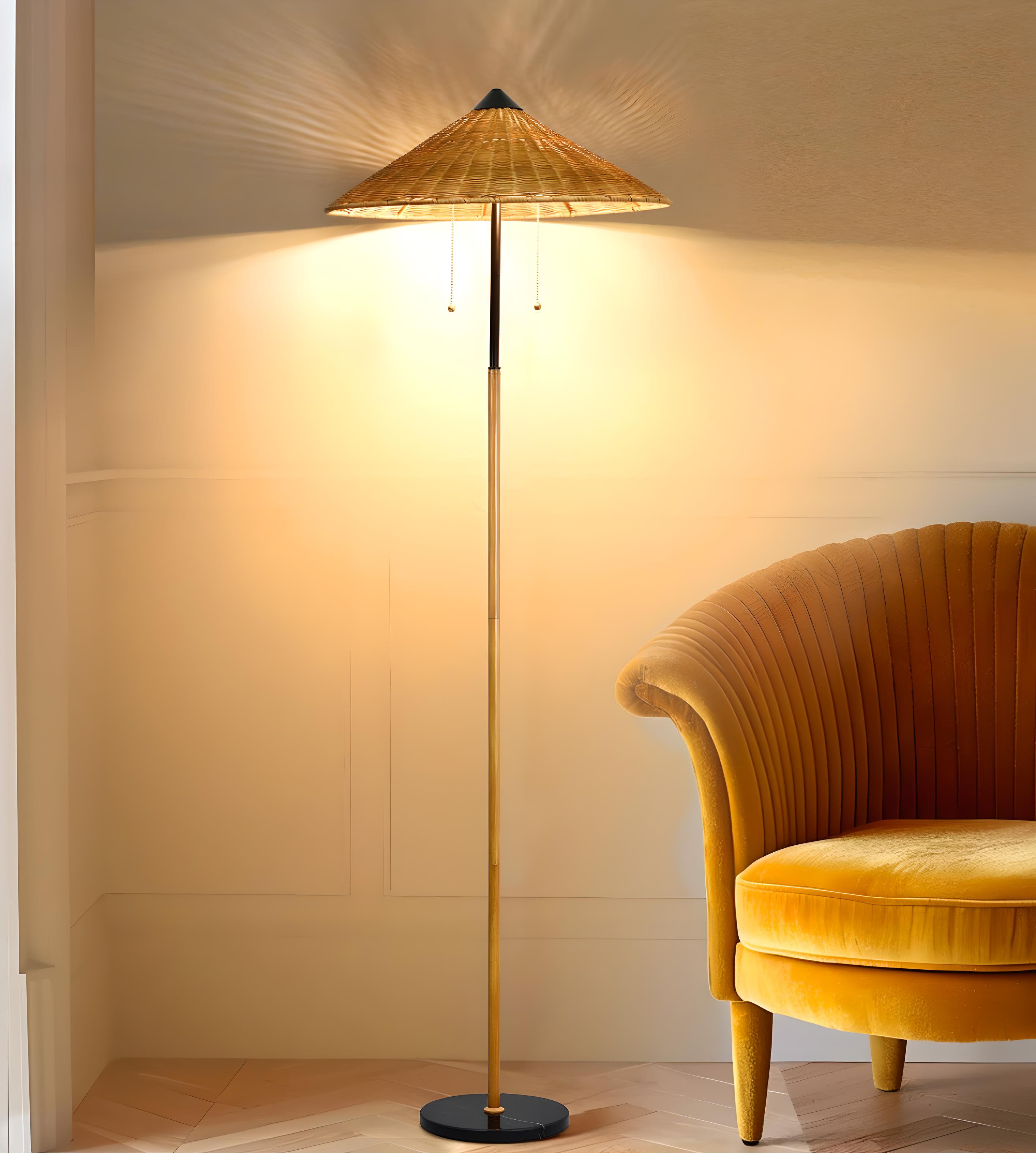 Ivy Bronx Kisean 68'' Natural Rattan Wicker, 2-Light Floor Lamp with ...