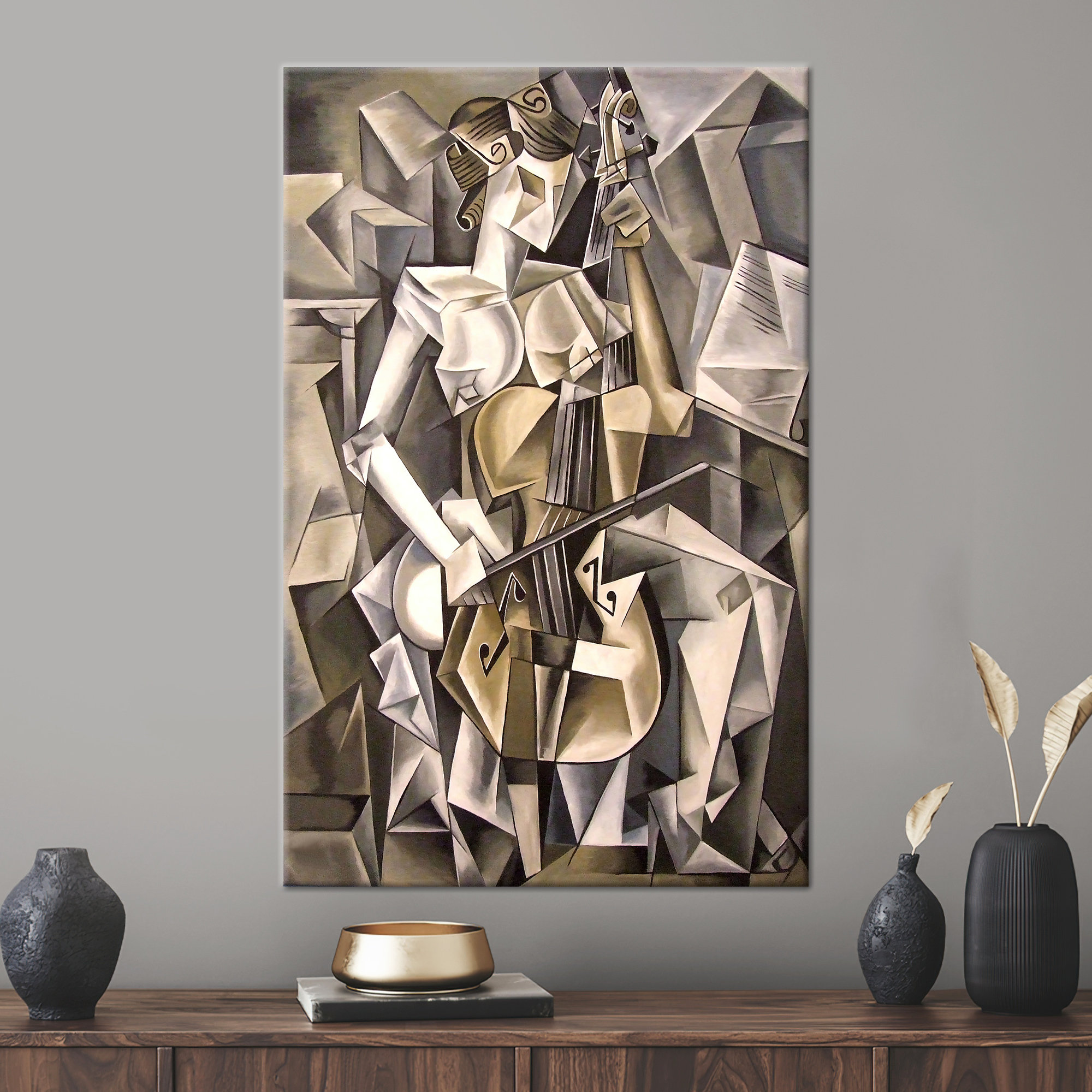 kayra export Large Abstract Canvas Wall Art Featuring a Woman Playing ...