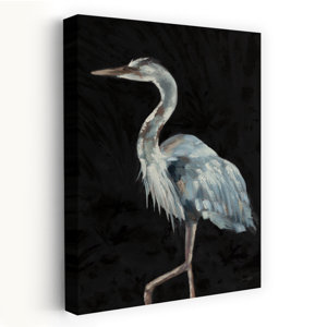 Bayou Breeze Great Blue On Black - Contemporary Blue Heron Bird ...