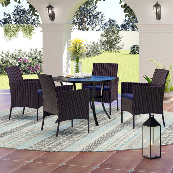 Lark Manor Alyah 4 - Person Round Outdoor Dining Set with Cushions ...
