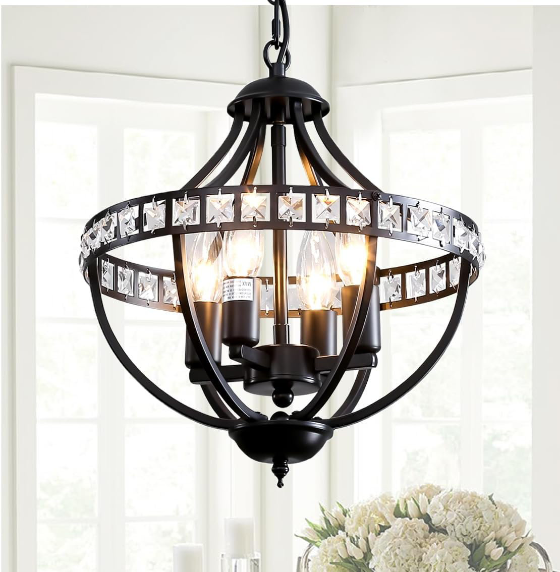 Mercer41 Vintage Farmhouse Rustic Black Pendant Chandelier Light - 4 ...