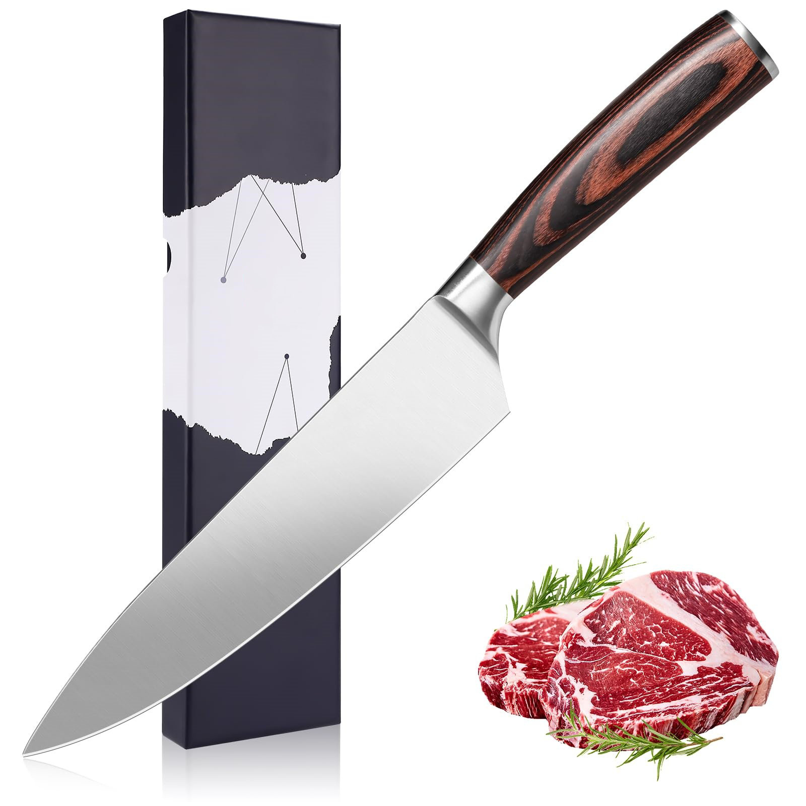 MODERN WALLS LLC Chef Knife 8 Inch - Sharp Kitchen Knife High Carbon ...