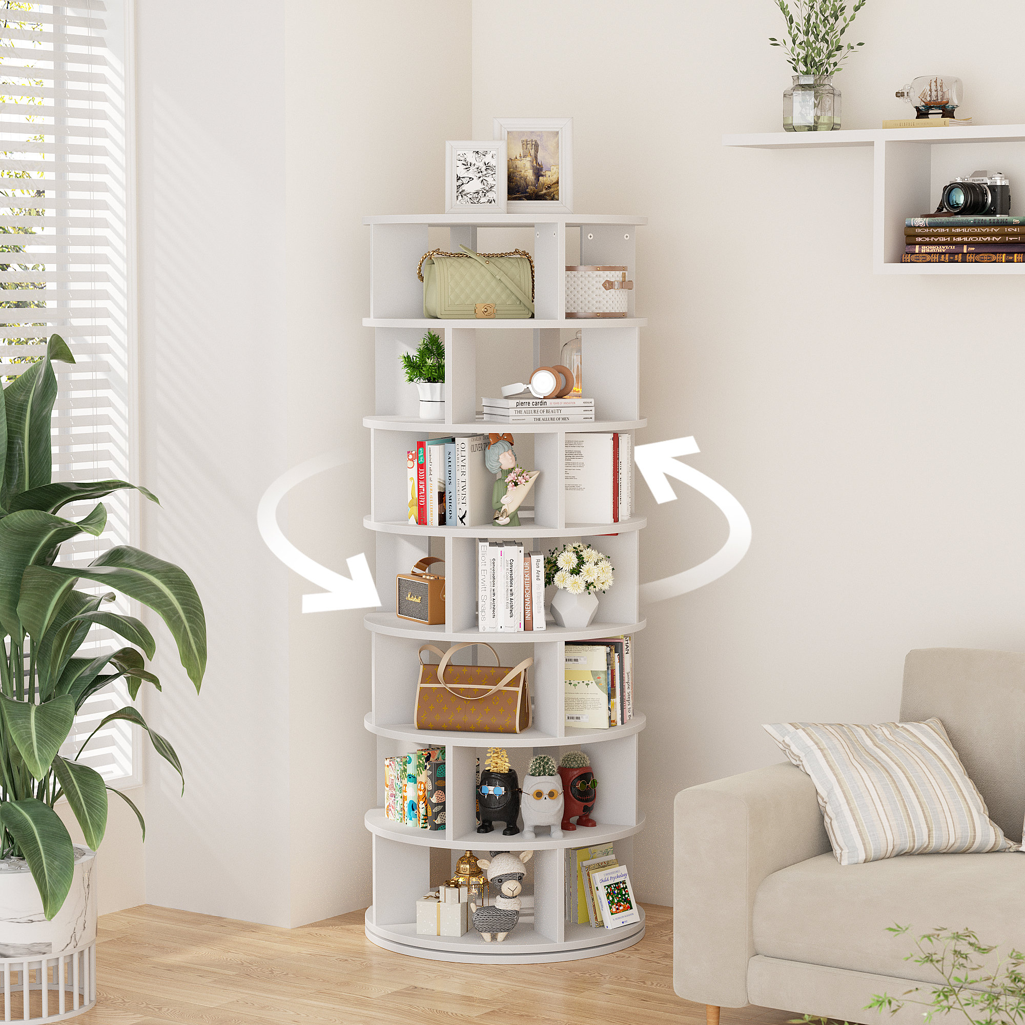 Ivy Bronx 7-Tier 360°Rotating Shoe Rack For 32 Pair Shoes,Storage Shelf ...