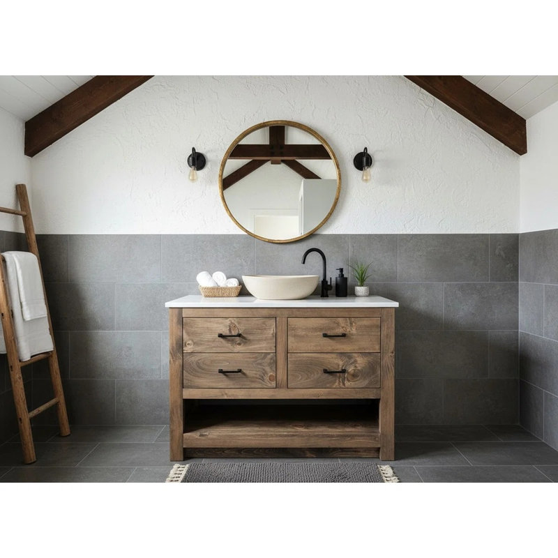 Loon Peak Single Sink Bathroom Vanity - White Oak - Wayfair Canada