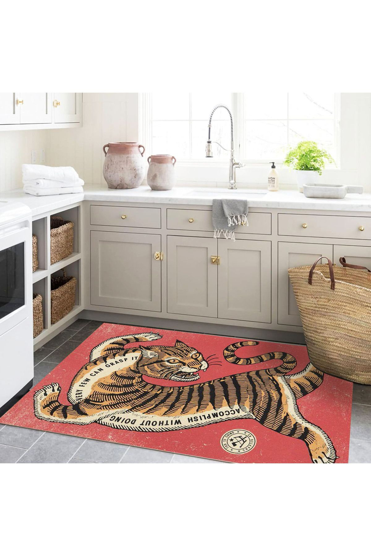 Hokku Designs Ethnic Tiger Figure Patterned Woven Base Modern ...