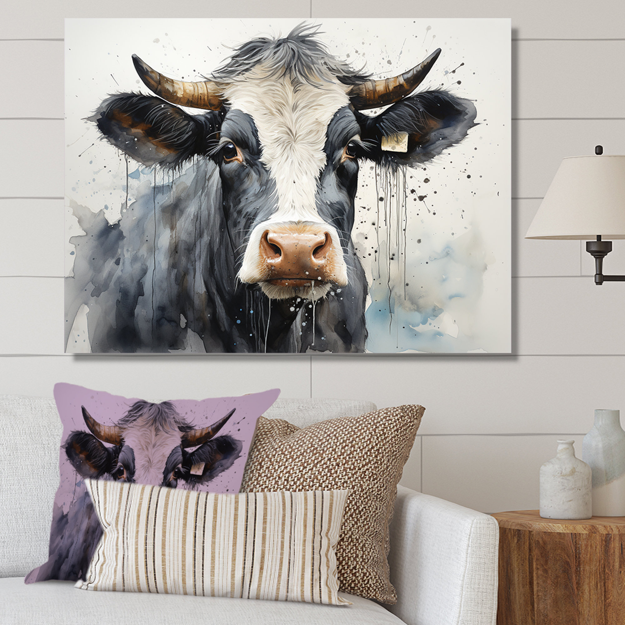 Design Art Handsome Black Adn White Cattle Portrait - Cattle Canvas ...