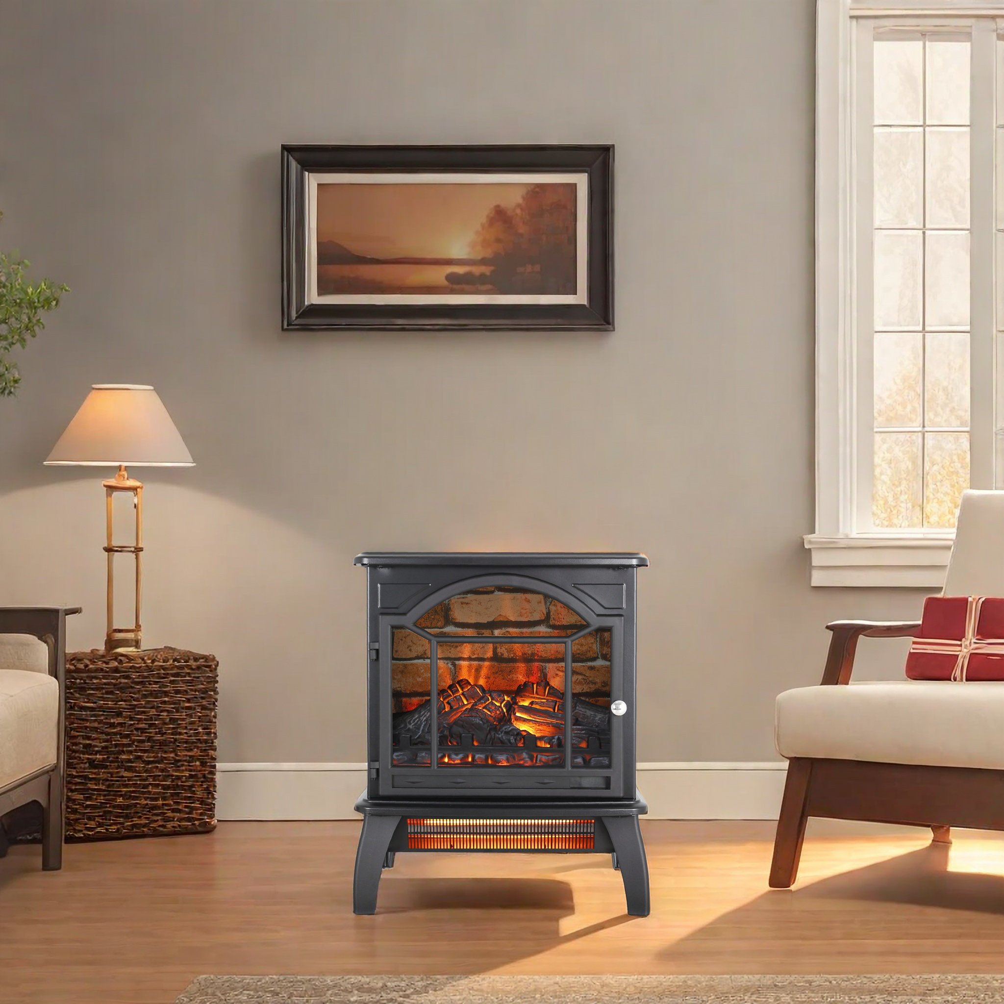 Charlton Home® 18" Freestanding Fireplace Stove With 3D Flame & Remote ...