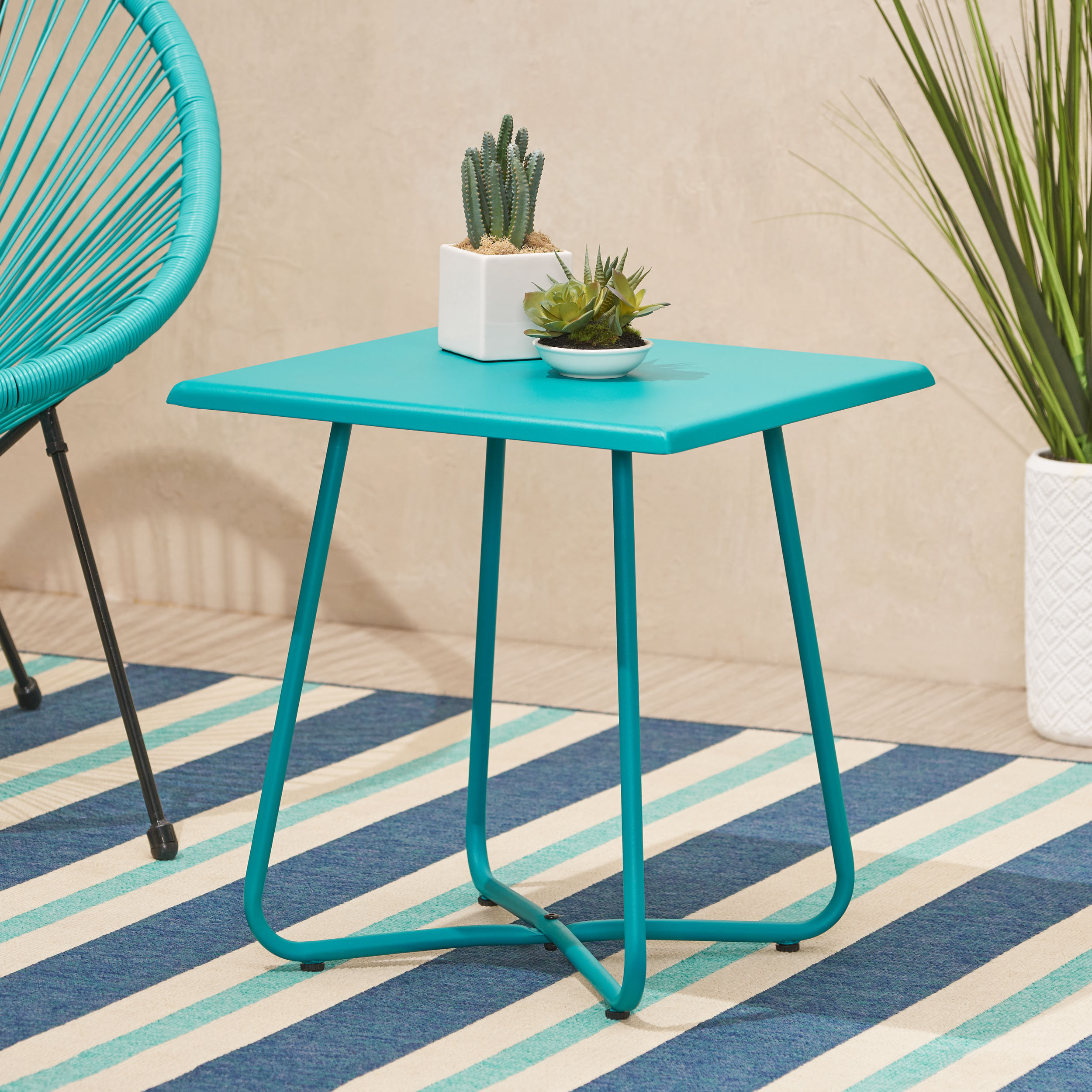 Mercer41 Outdoor Metal Square Side Table, Modern Patio Accent Table ...