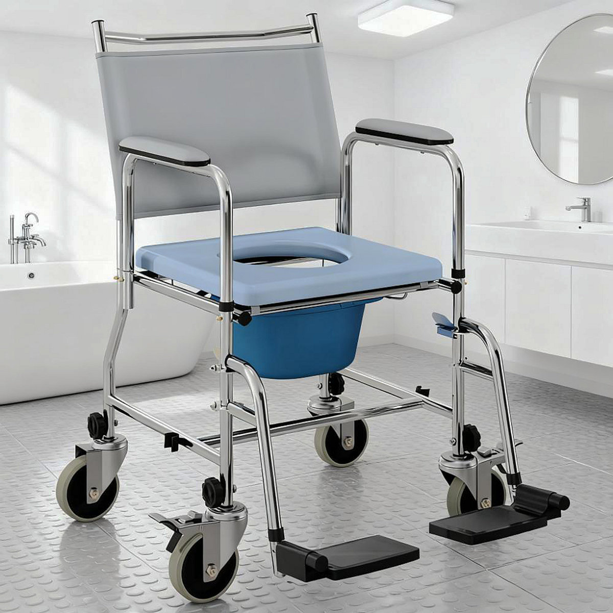 Latitude Run® Bedside Commode Wheelchair With Padded Seat,Rolling ...