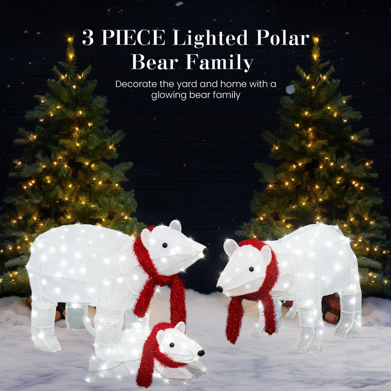 The Holiday Aisle® 3-Piece Indoor and Outdoor Lighted Polar Bear Family ...