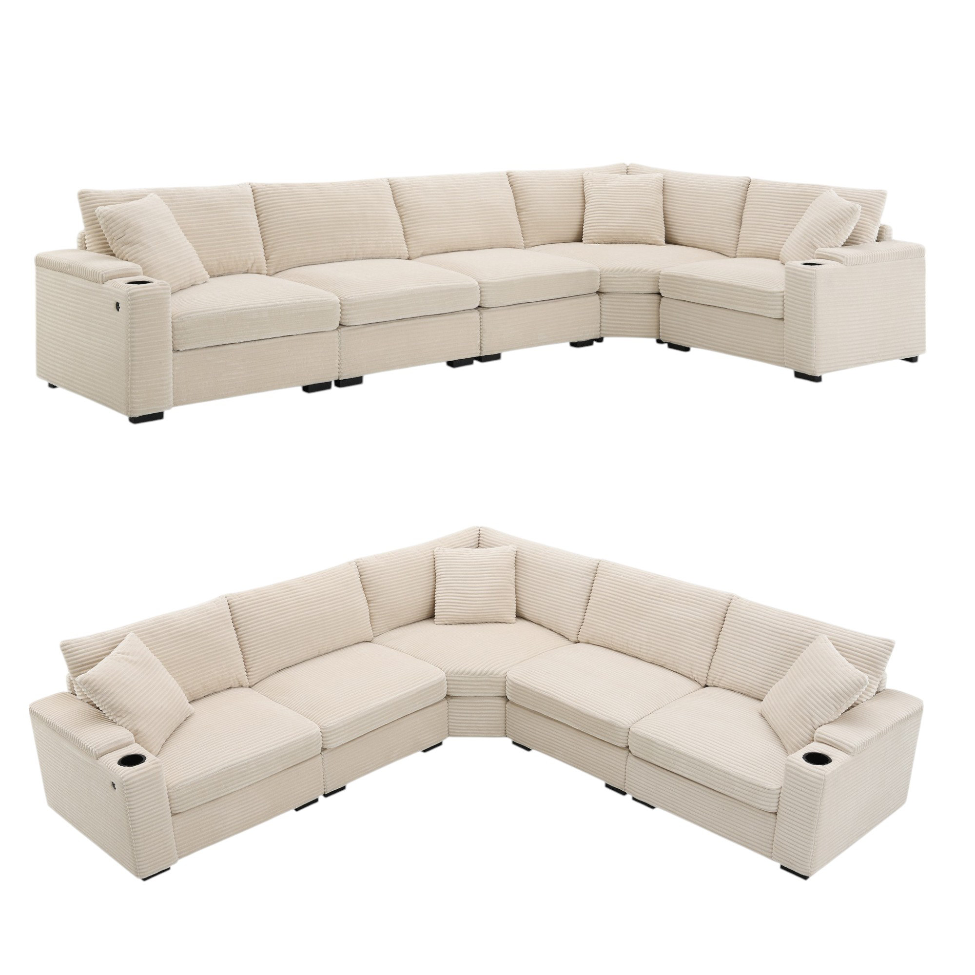Latitude Run® 106" Convertible L Shaped Sectional Sofa Corduroy Corner ...