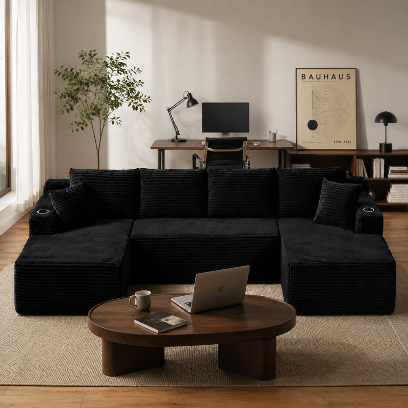 Mercer41 Modular U-Shaped Sectional Sofa Set, Free-Combination Corduroy ...