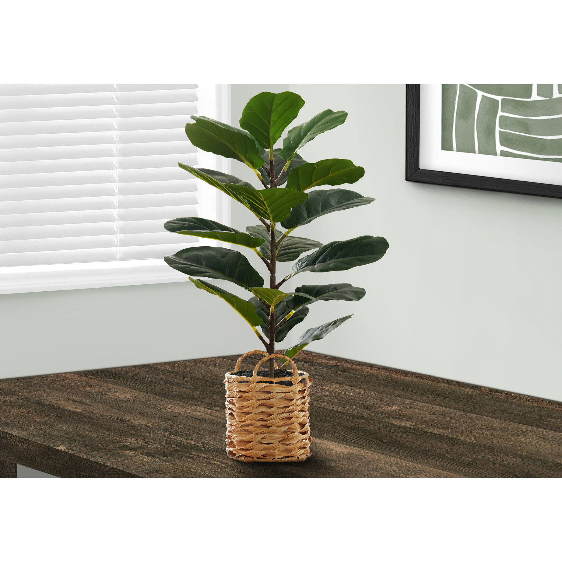 Ophelia & Co. 28" Tall Indoor Faux Fiddle Plant, Leaves In Woven Basket ...