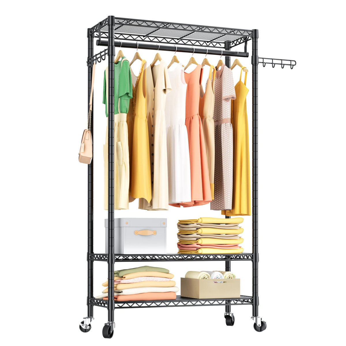 Rebrilliant Heavy Duty Rolling Garment Rack - 3-Tier Adjustable Wire ...