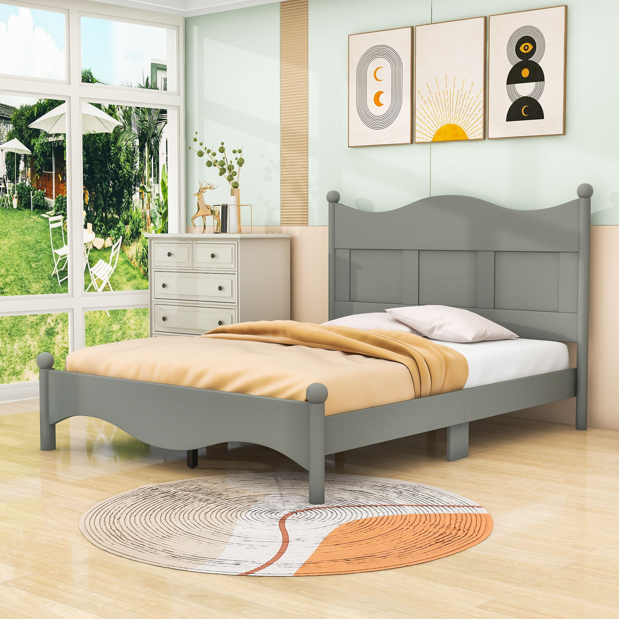 Alcott Hill® Eutil Queen Wood Platform Bed with Wooden Slat Support ...