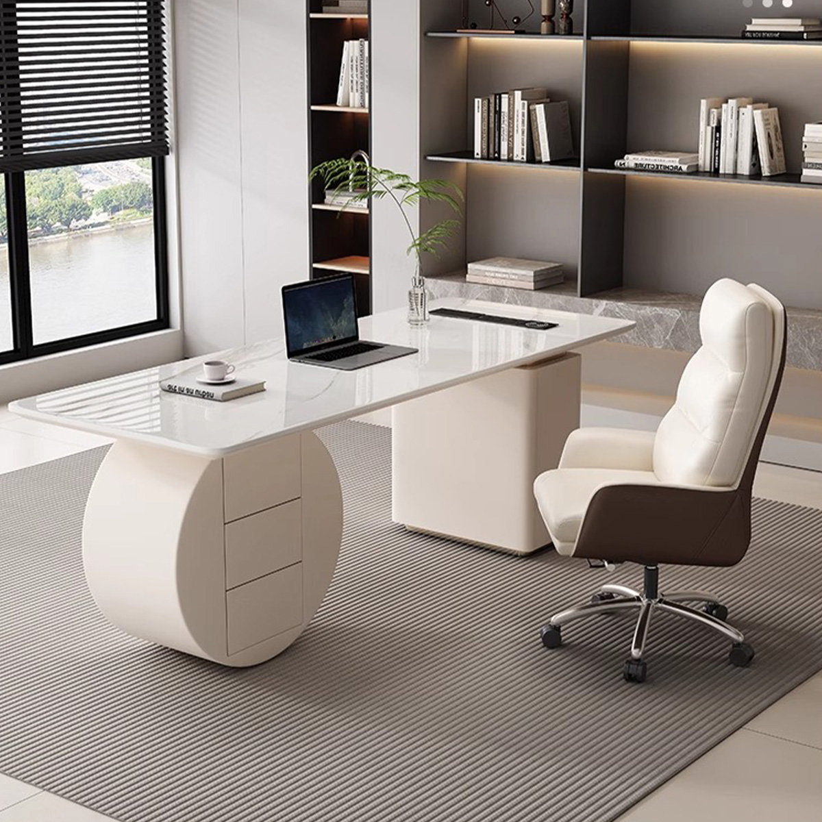 BELSUB Modern Luxury Glossy Sintered Stone Office Desk with Built-in ...