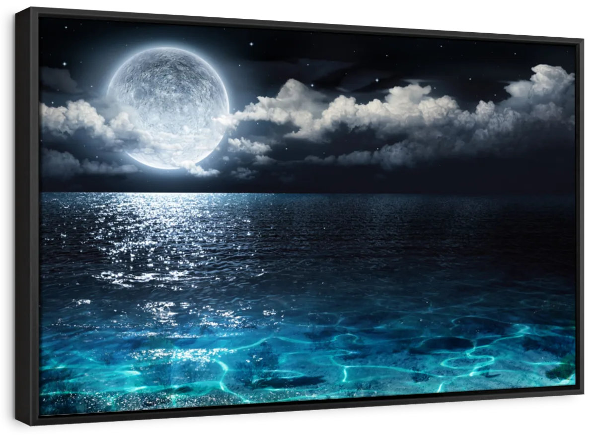 Beachcrest Home™ Moonlit Blue Sea Canvas Print | Wayfair
