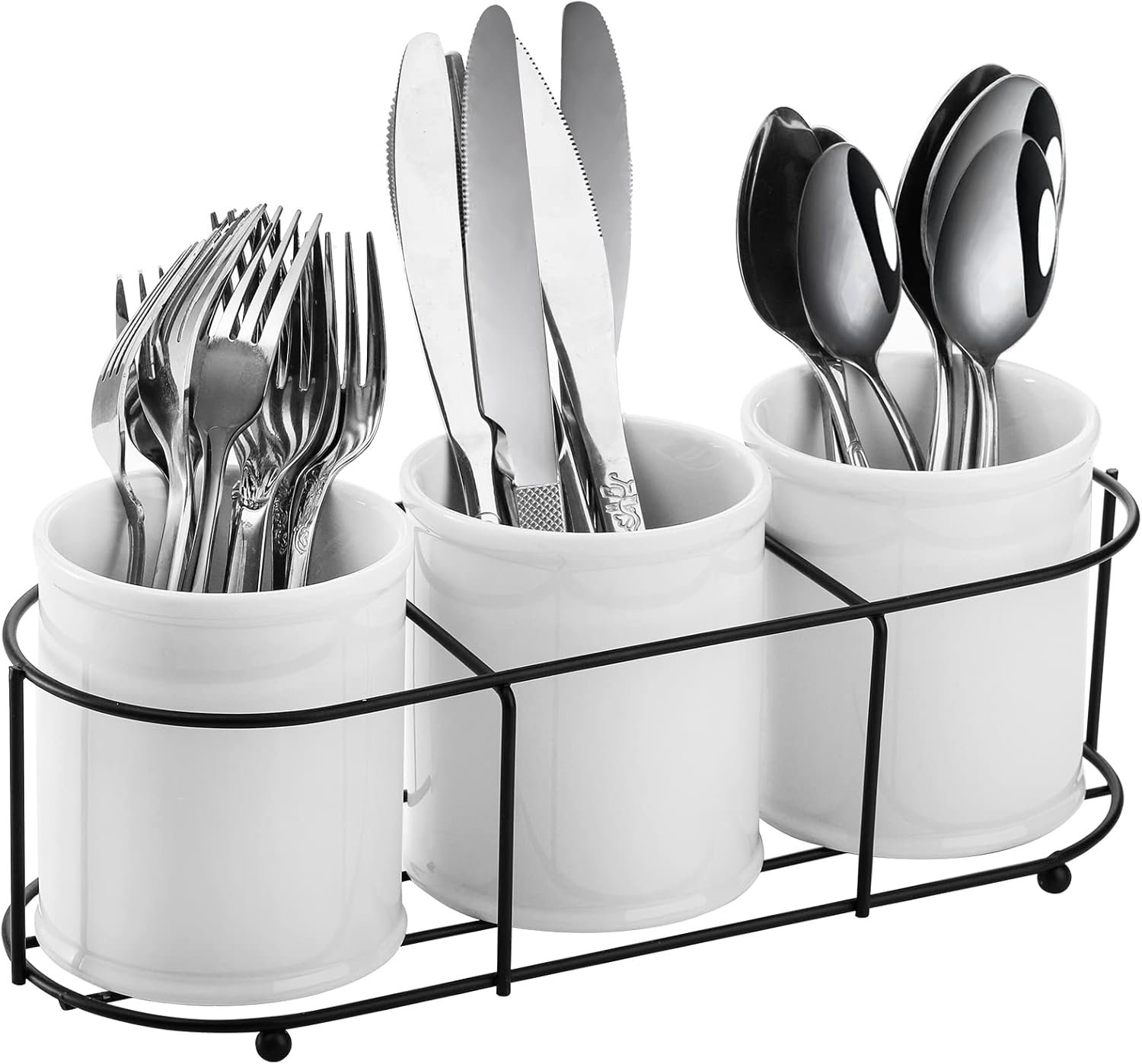 Latitude Run® 3-Piece Ceramic Silverware Caddy with Metal Rack, Utensil ...