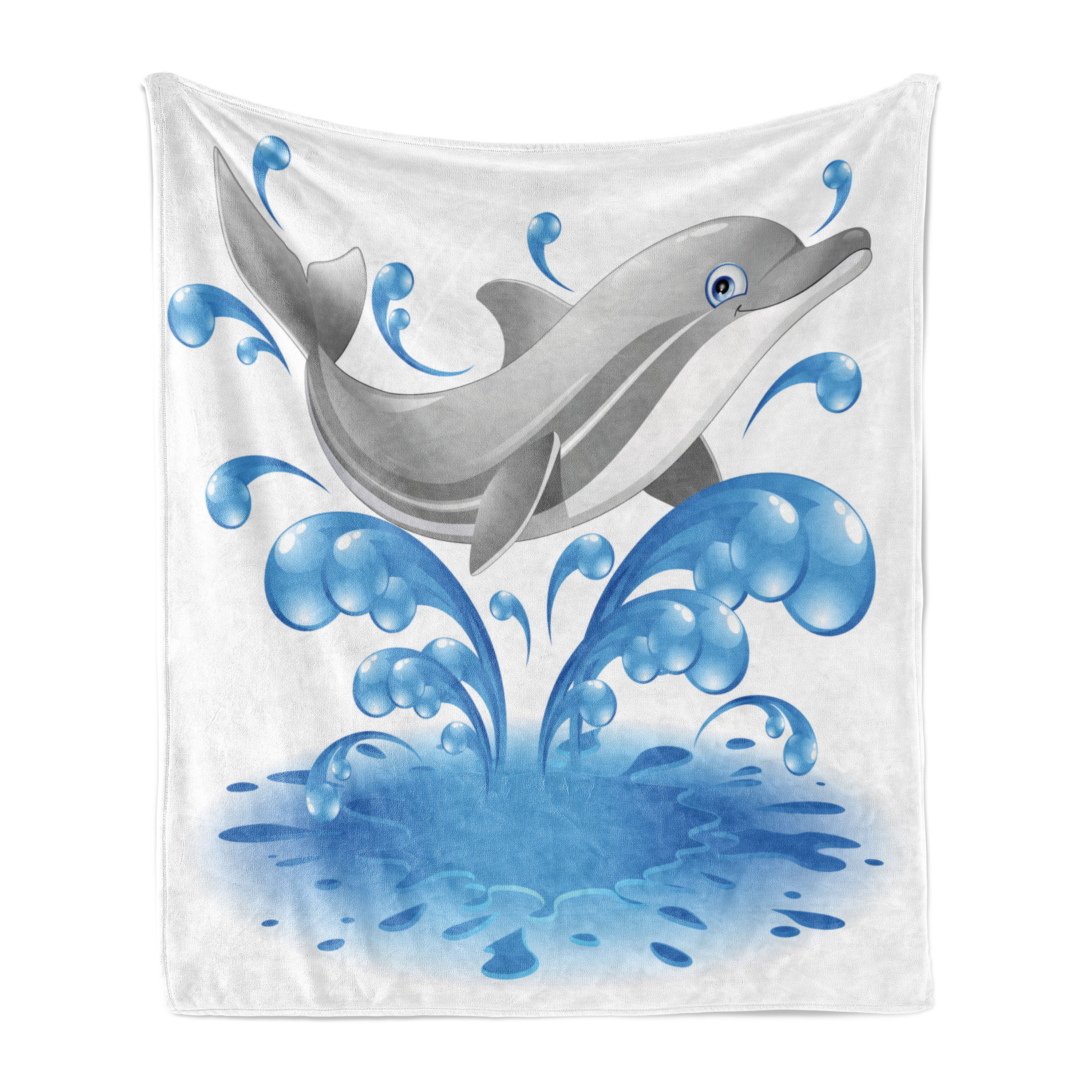 Ambesonne Dolphin Fleece Throw Blanket Animal Sealife Cartoon Blue Grey ...