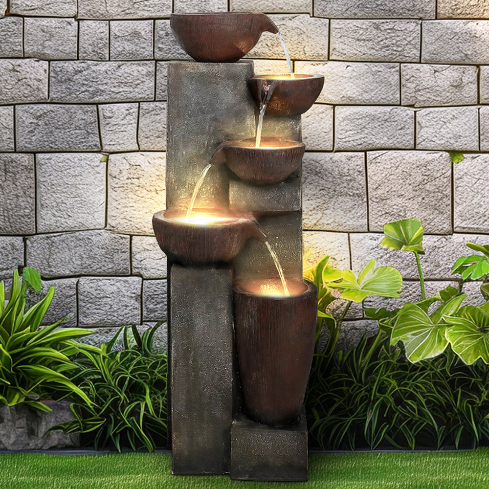 Millwood Pines 39.7Inch Outdoor Fountain -5-Tier Resin Water Feature ...