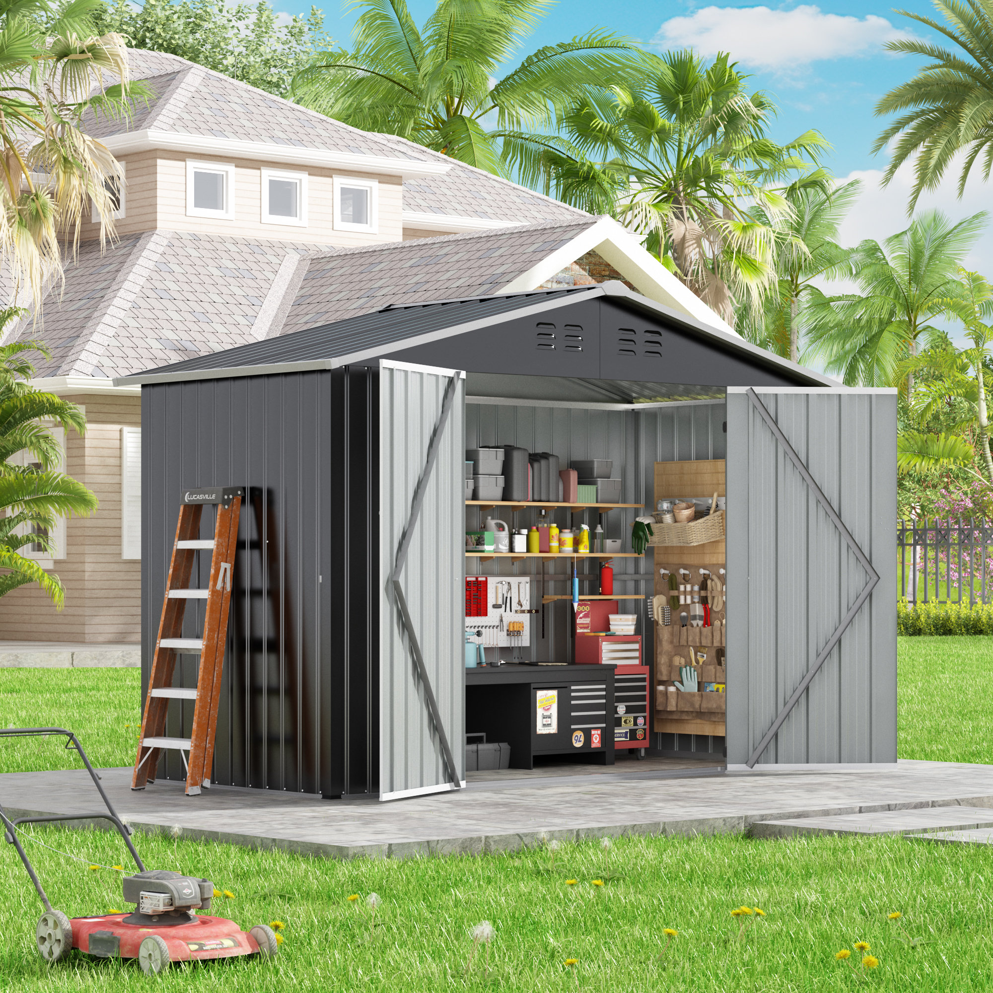 Jaxpety 3X3 FT, 4X9 FT Outdoor Metal Storage Shed , Utility and Tool ...