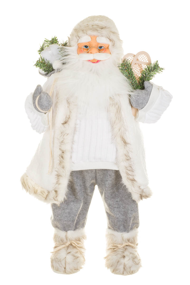 The Holiday Aisle® White Fabric Santa Figure with Snowshoes | Wayfair