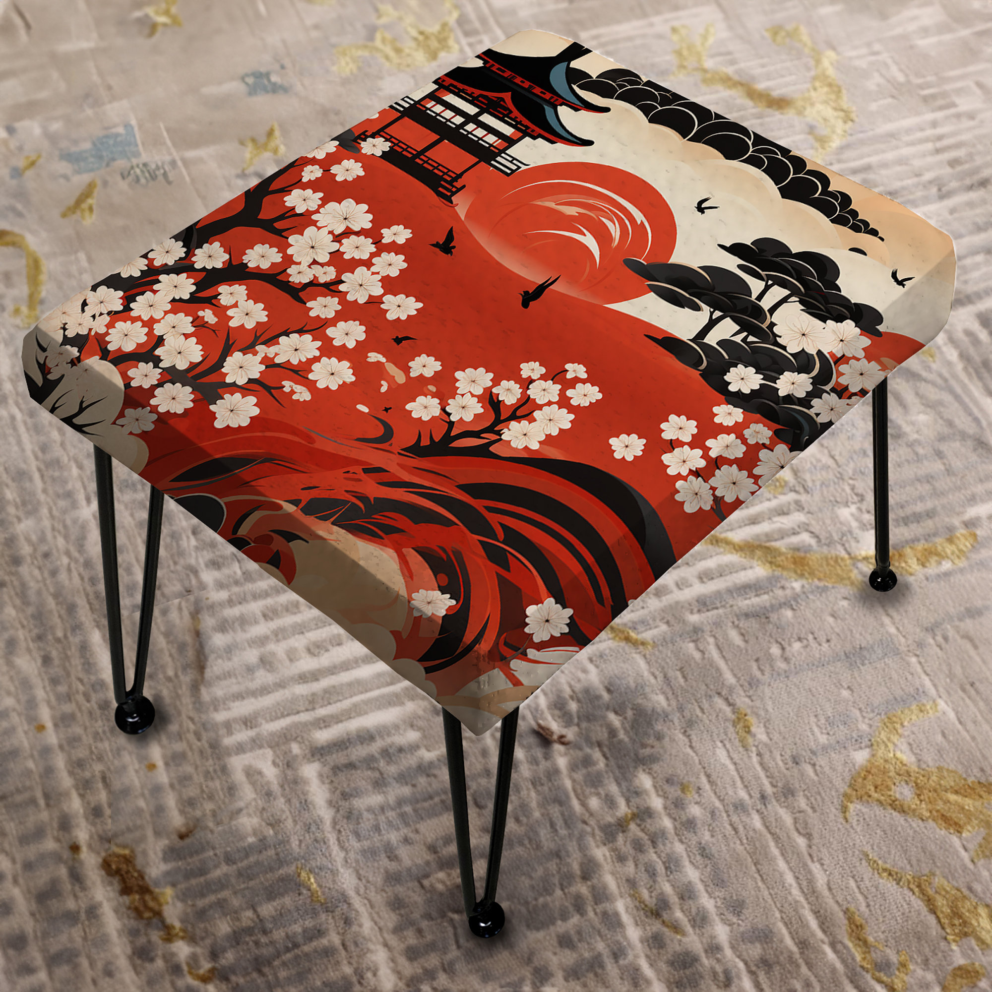 Design Art Red Torii Gate Japanese Pattern - Japanese Rectangle Ottoman ...