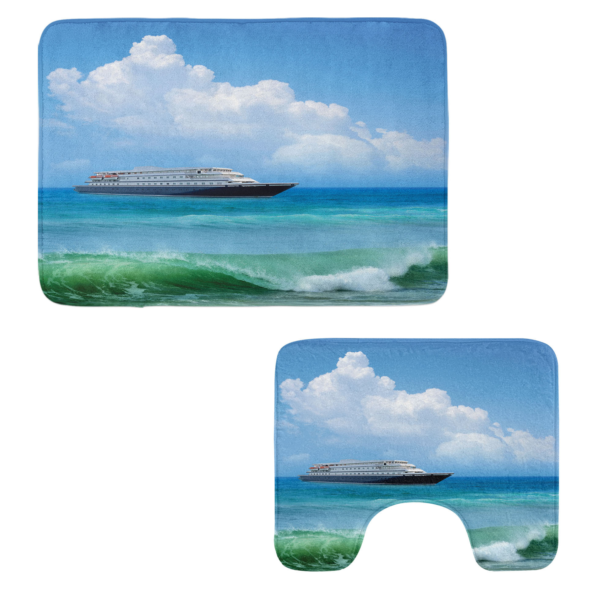 Ebern Designs Nautical Bathroom Rug Set 2 Pieces Rectangle & Contour ...