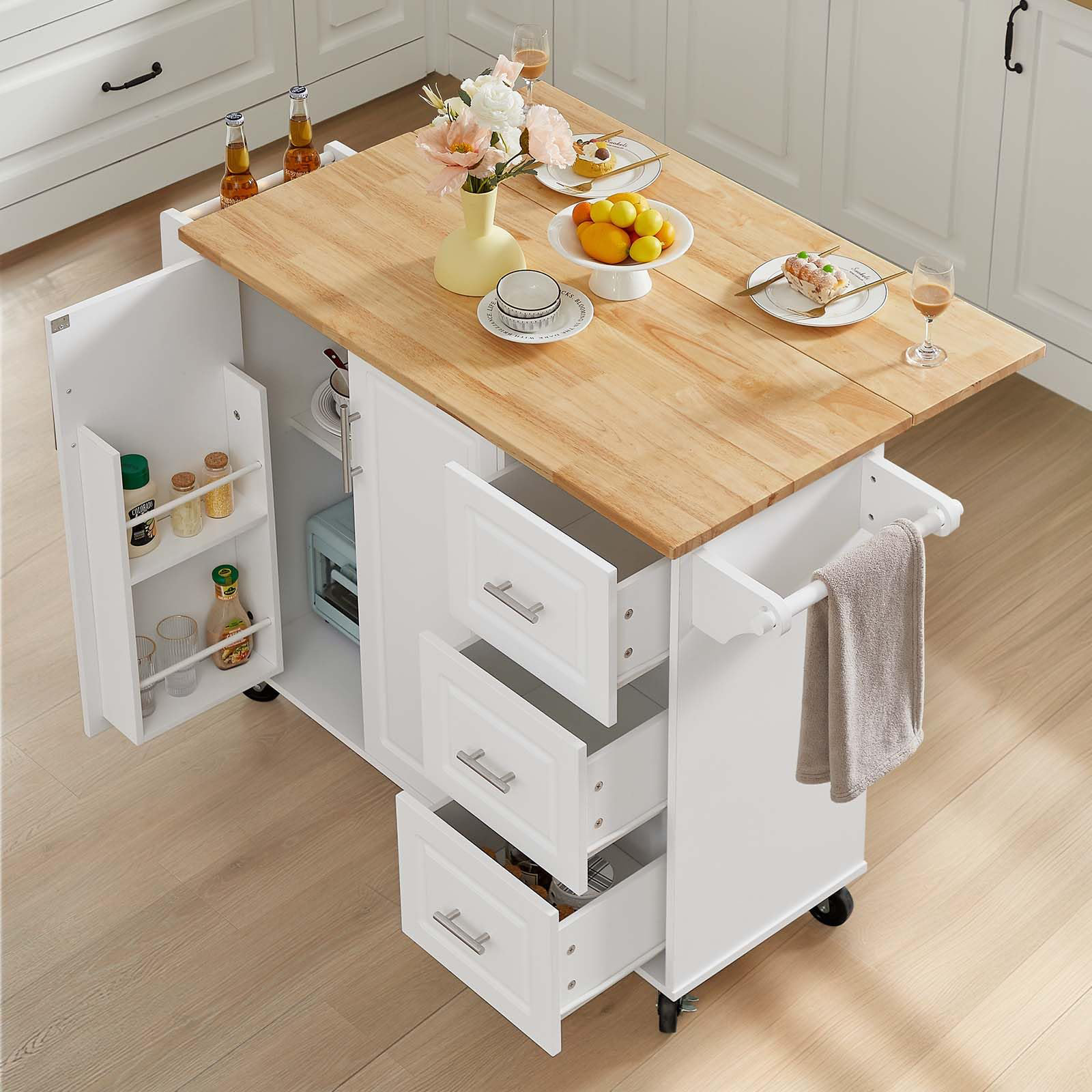 Winston Porter Terrika Rolling Kitchen Cart with Wood Top | Wayfair