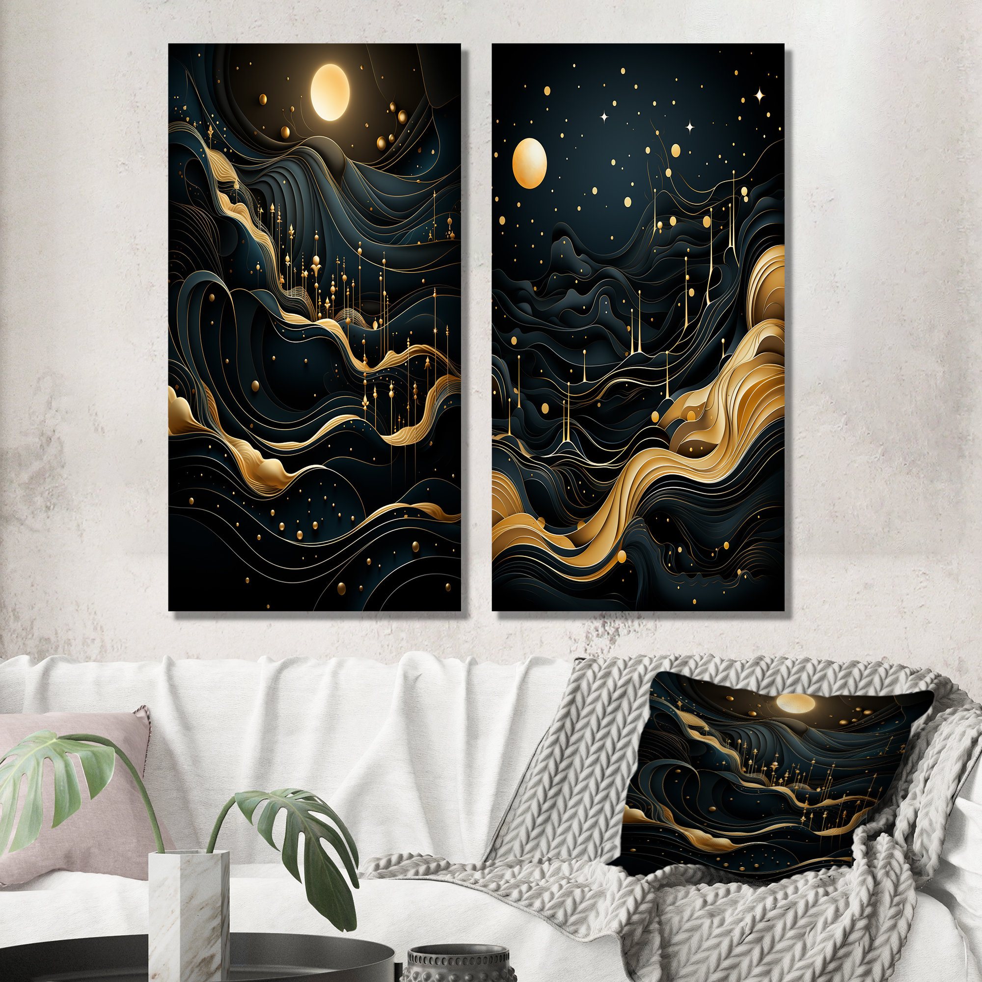 Ivy Bronx Gold And Minimalism Moolight Fever I - Abstract Landscapes ...