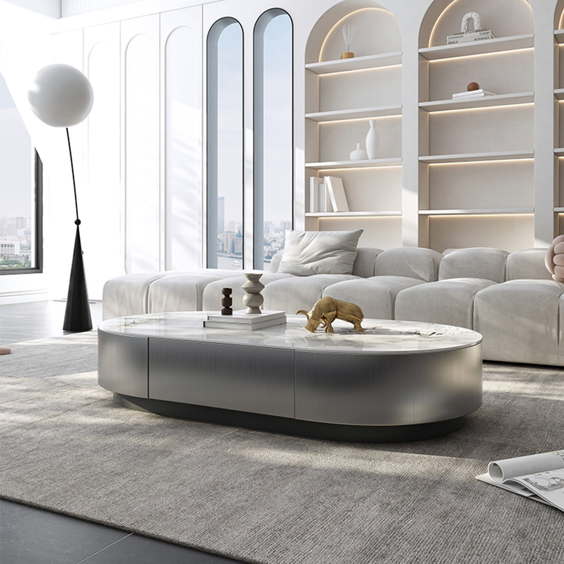 Everly Quinn Modern oval stone slab coffee table | Wayfair