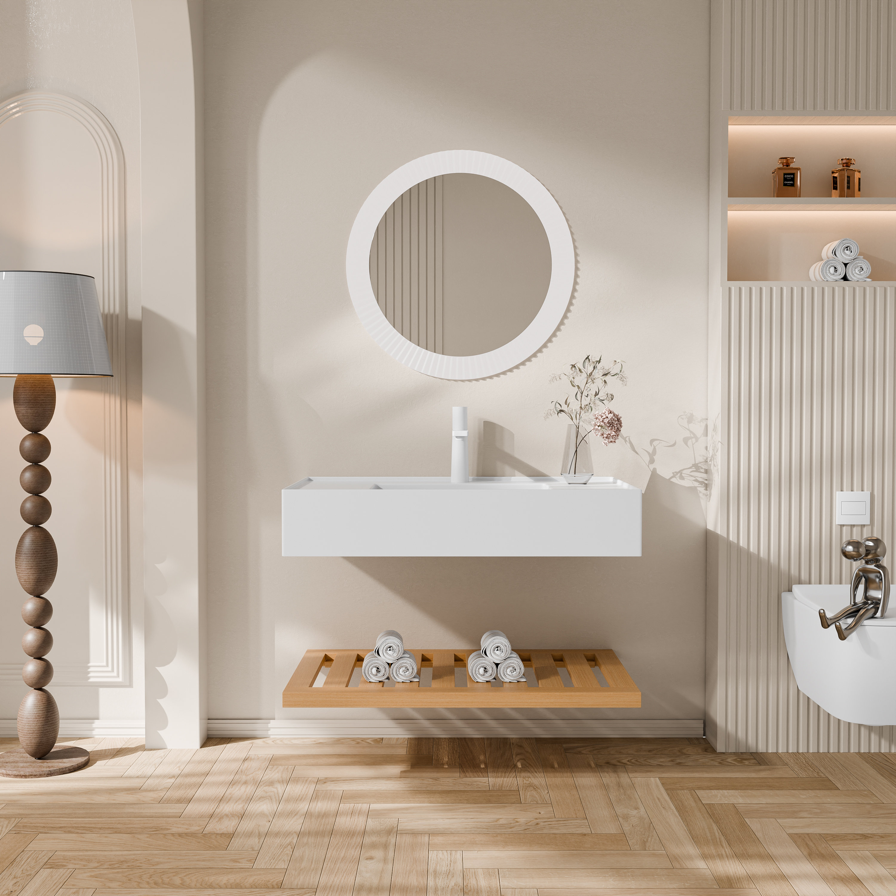 Ebern Designs 48'' Wall-Mounted Floating Bathroom Vanity with Acrylic ...