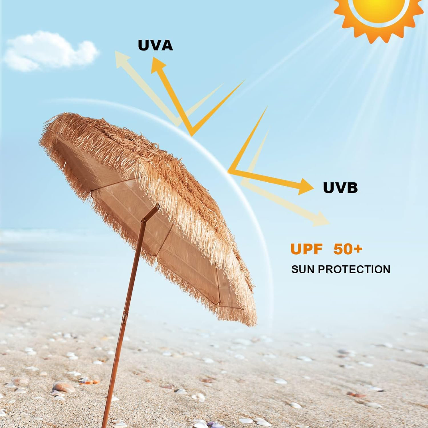 Bay Isle Home™ 7.5 FT Thatched Tiki Umbrella with Tilt Patio Hawaiian ...