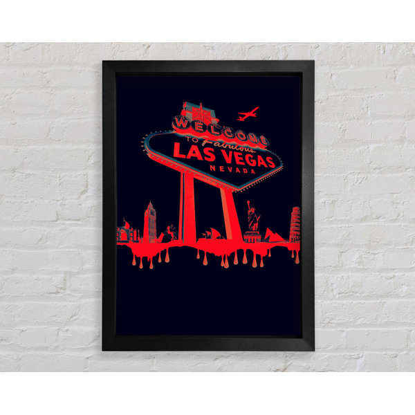 Happy Larry Las Vegas Sign Red Black Framed Print | Wayfair.co.uk
