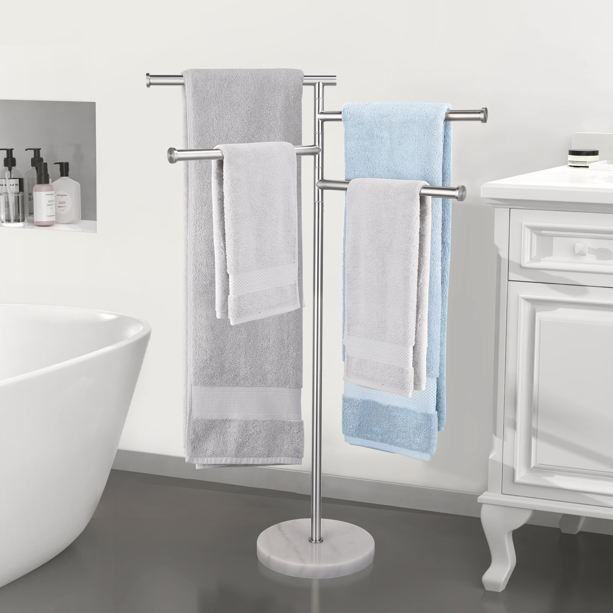 KES Freestanding Towel Stand 4 Swivel Arms with Weighted Marble Base ...