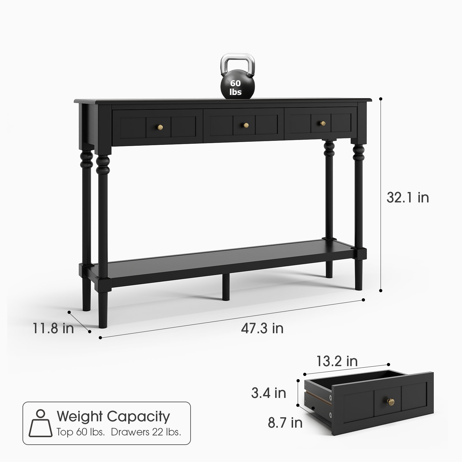 Alcott Hill® Console Tables with Drawers,Entryway Table with Solid Wood ...