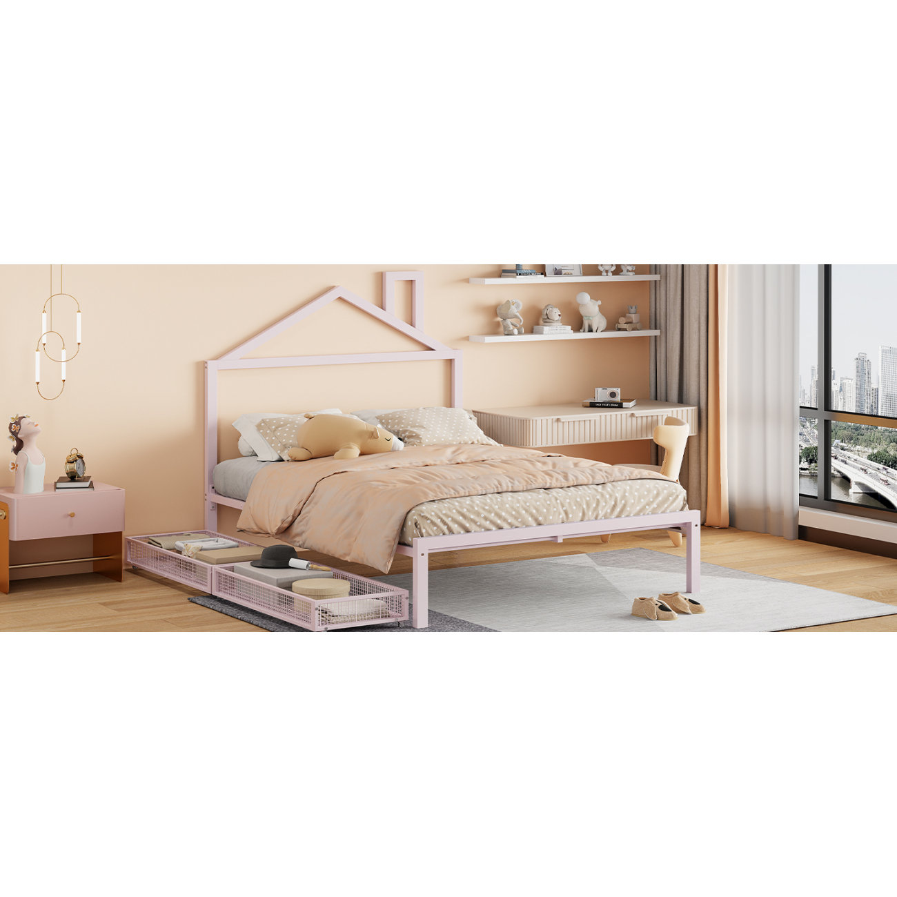 Harper Orchard Metal Platform Bed Frame With Two Drawers,House-Shaped ...