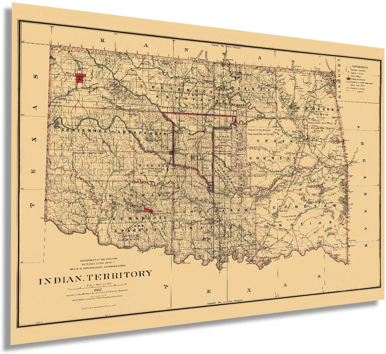 Williston Forge 1887 Indian Territory Map Poster Wall Art on Paper ...