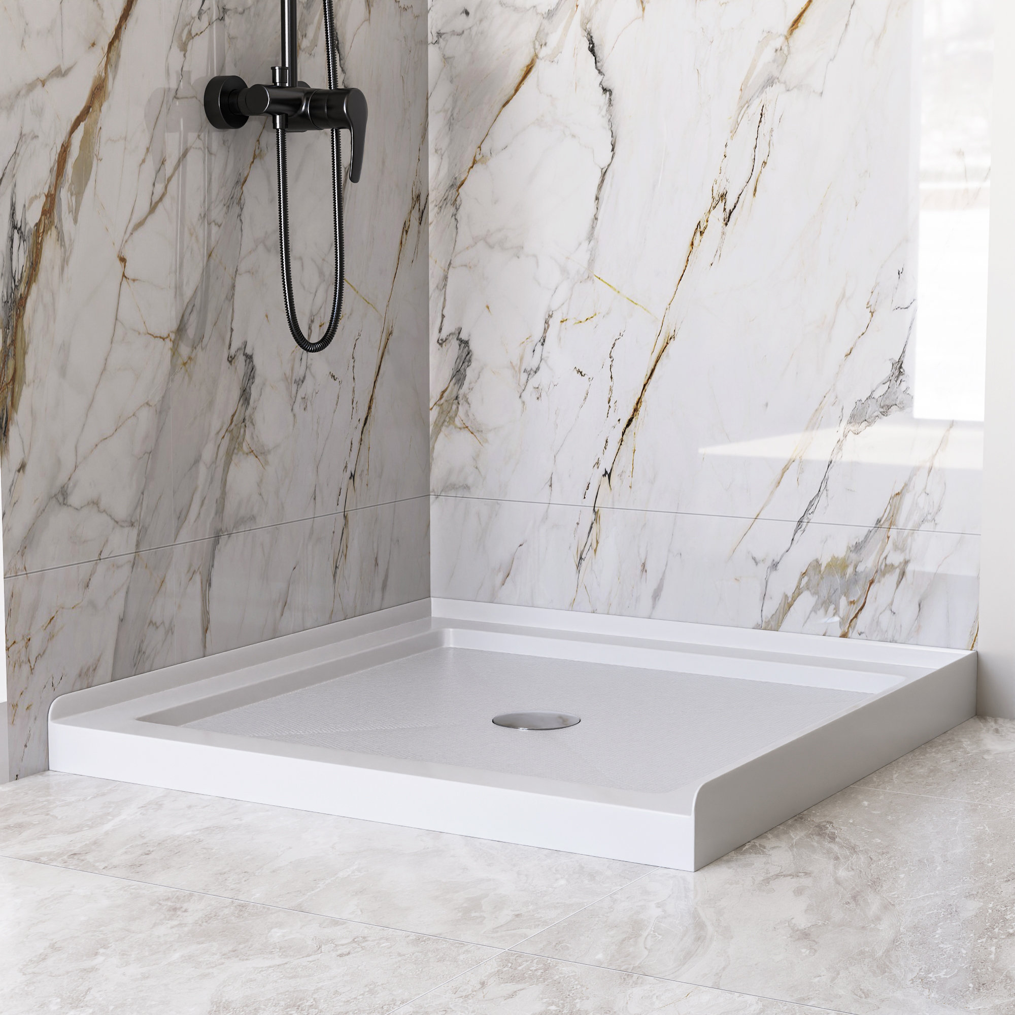 DeerValley 35" L x 35" W Single Threshold Square White Shower Base ...