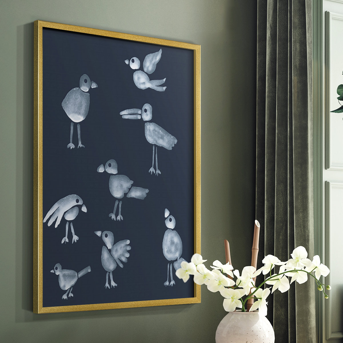 Lark Manor™ Flock I Framed Print - Solid Wood | Wayfair