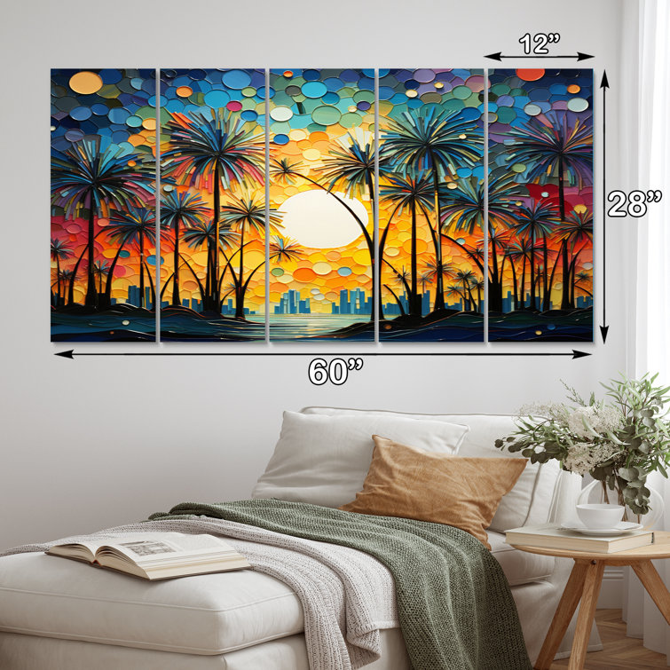 Bay Isle Home " Colorful Palm Trees Collage I " 5 - Pieces on Canvas ...
