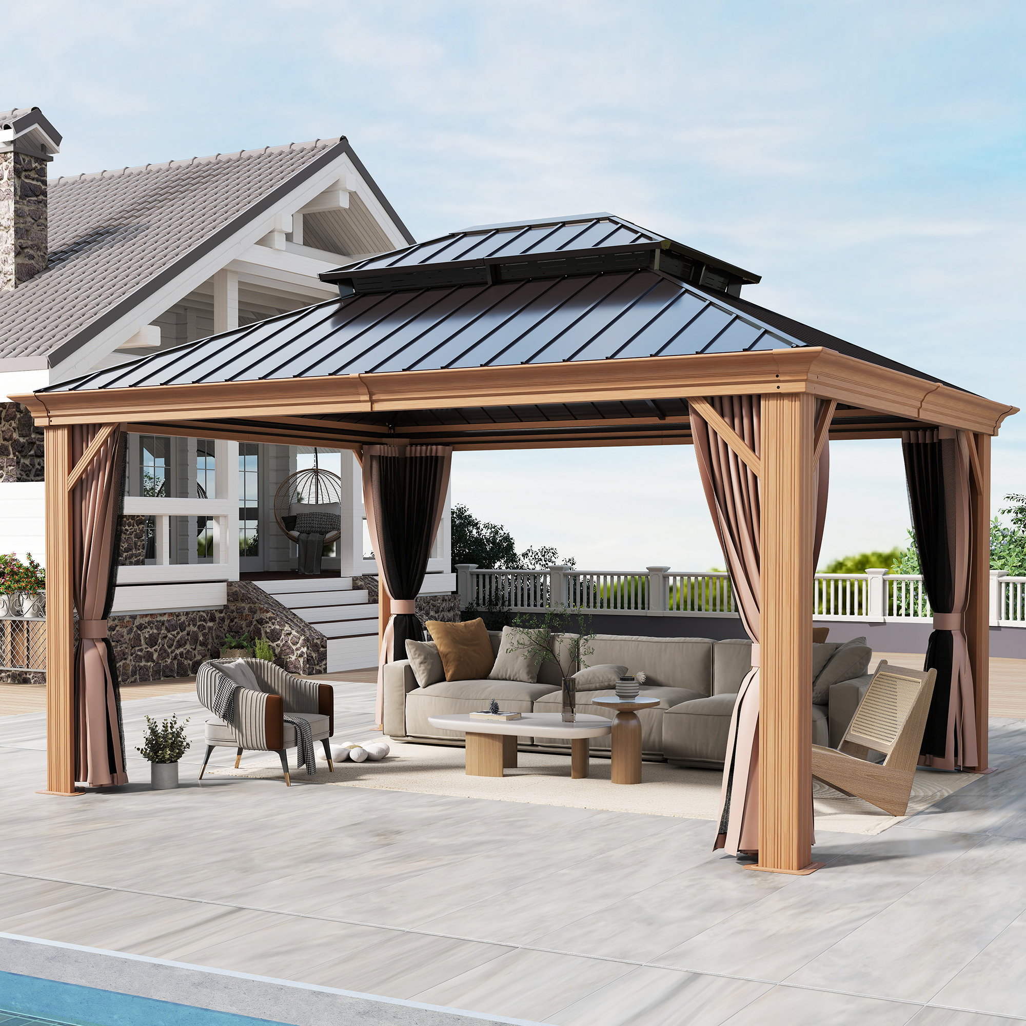 COVERONICS Patio Galvanized Steel Hardtop Gazebo with Aluminum Frame ...
