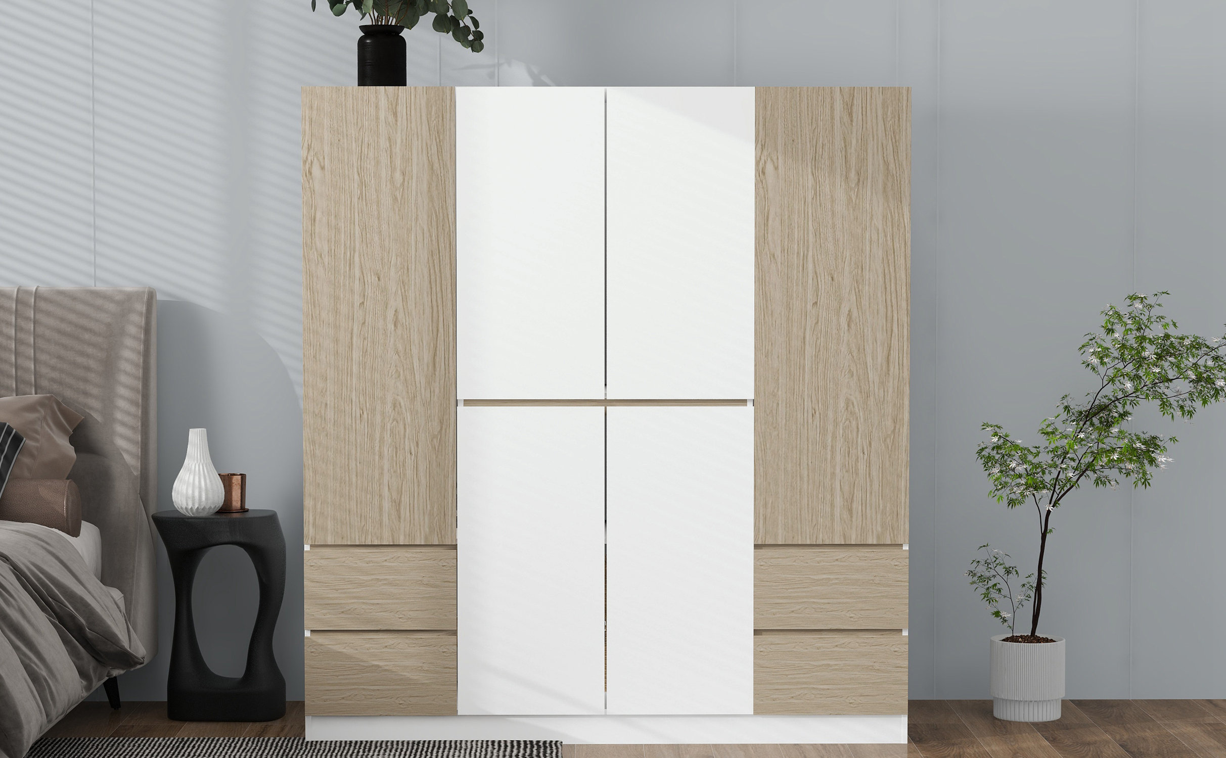 hanada 6-Doors Wooden Wardrobe Storage with 4 Drawers - Wayfair Canada