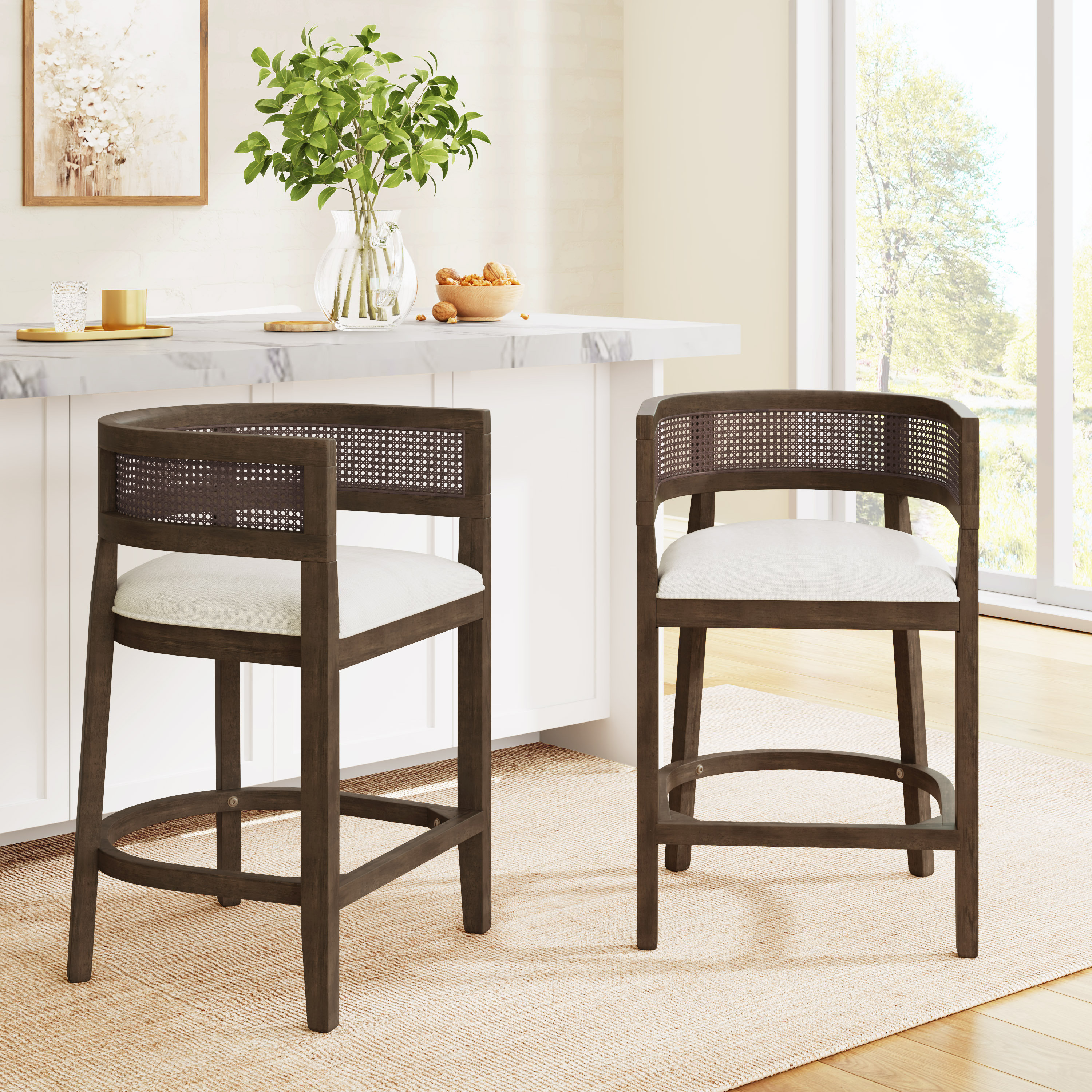 Ebern Designs Oech Rubberwood Upholstered Bar Stools & Reviews | Wayfair