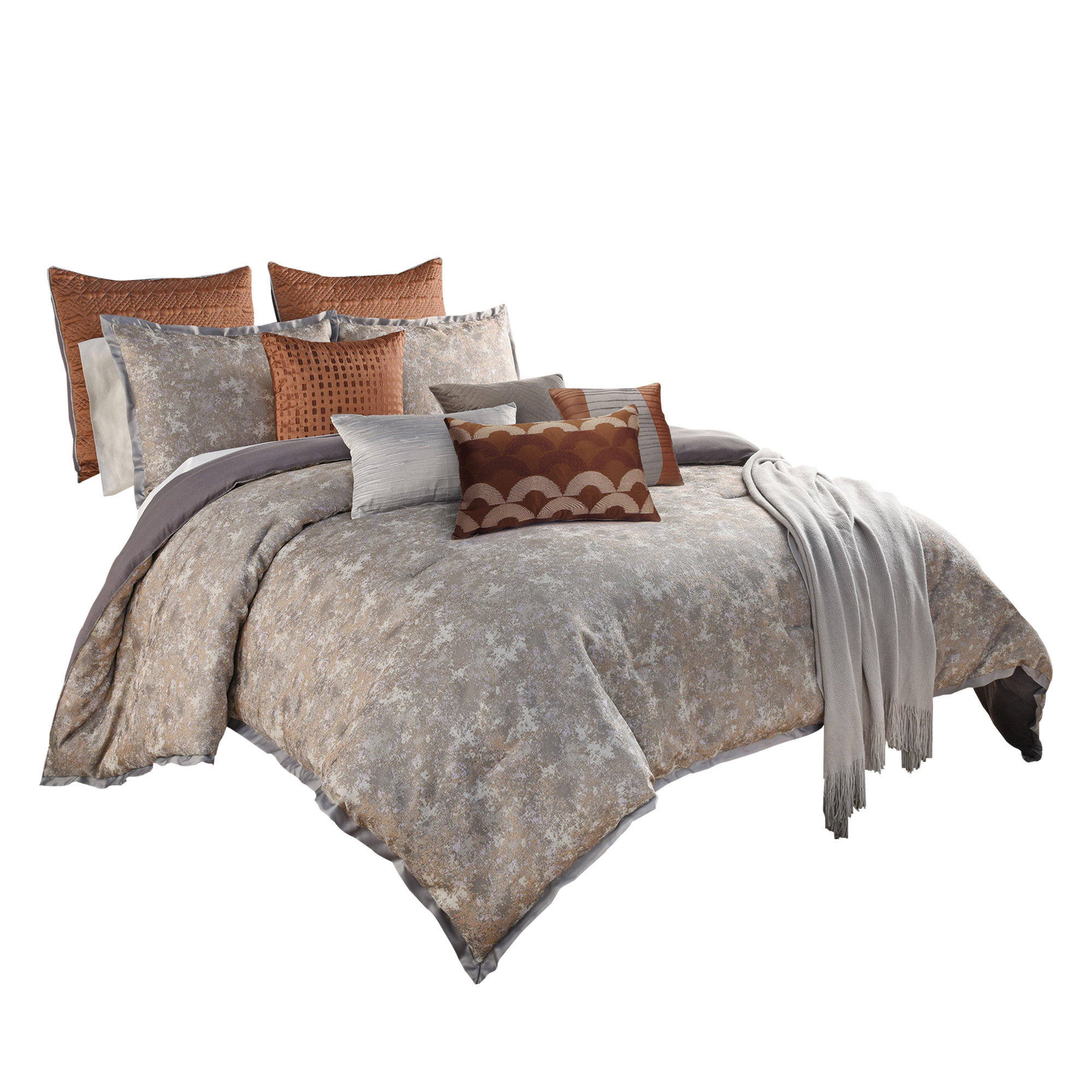 Benjara Cantara Gray/Brown Microfiber 12 Piece Comforter | Wayfair