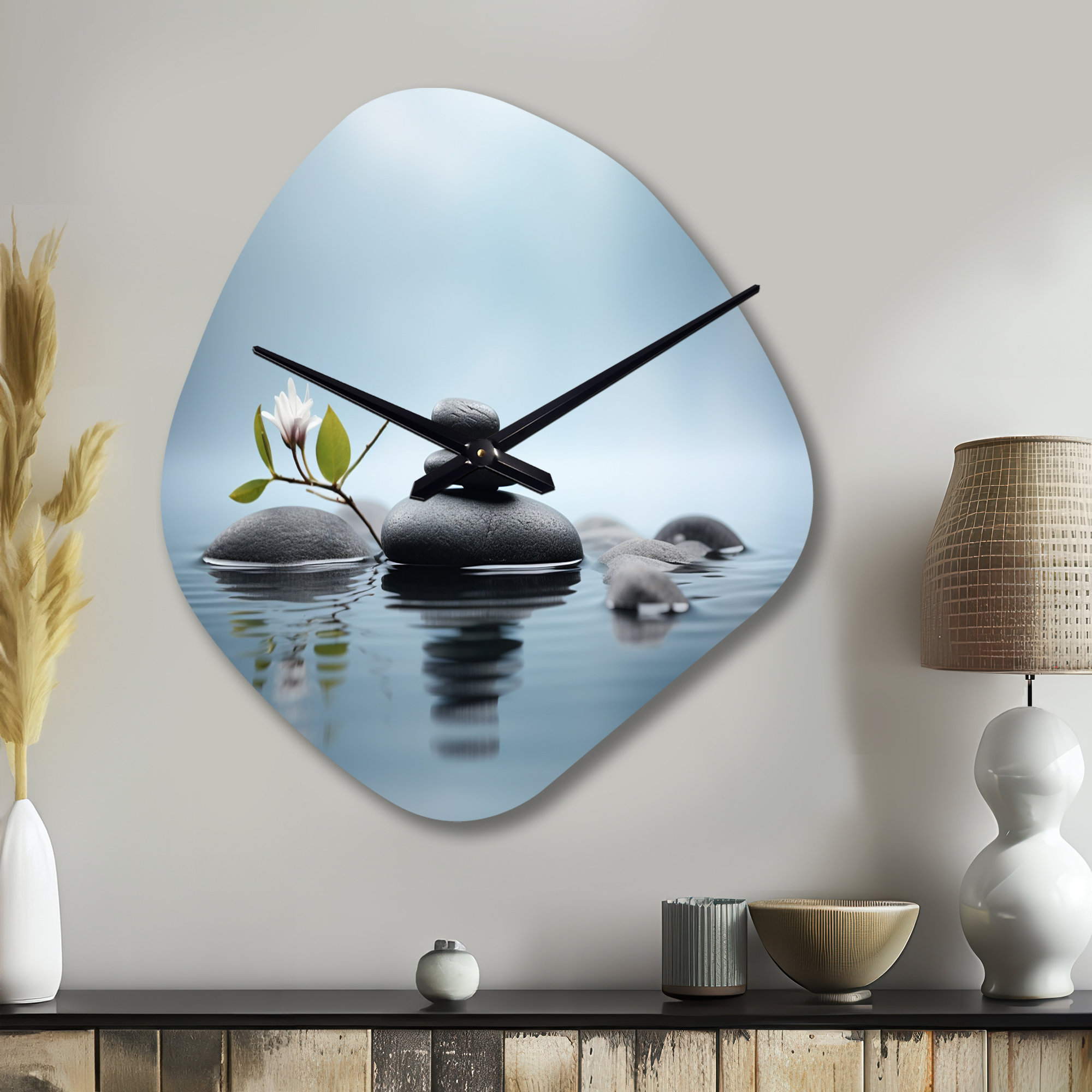 East Urban Home Shamila Blue Zen Serenity Of Spiritual Stones In Water ...