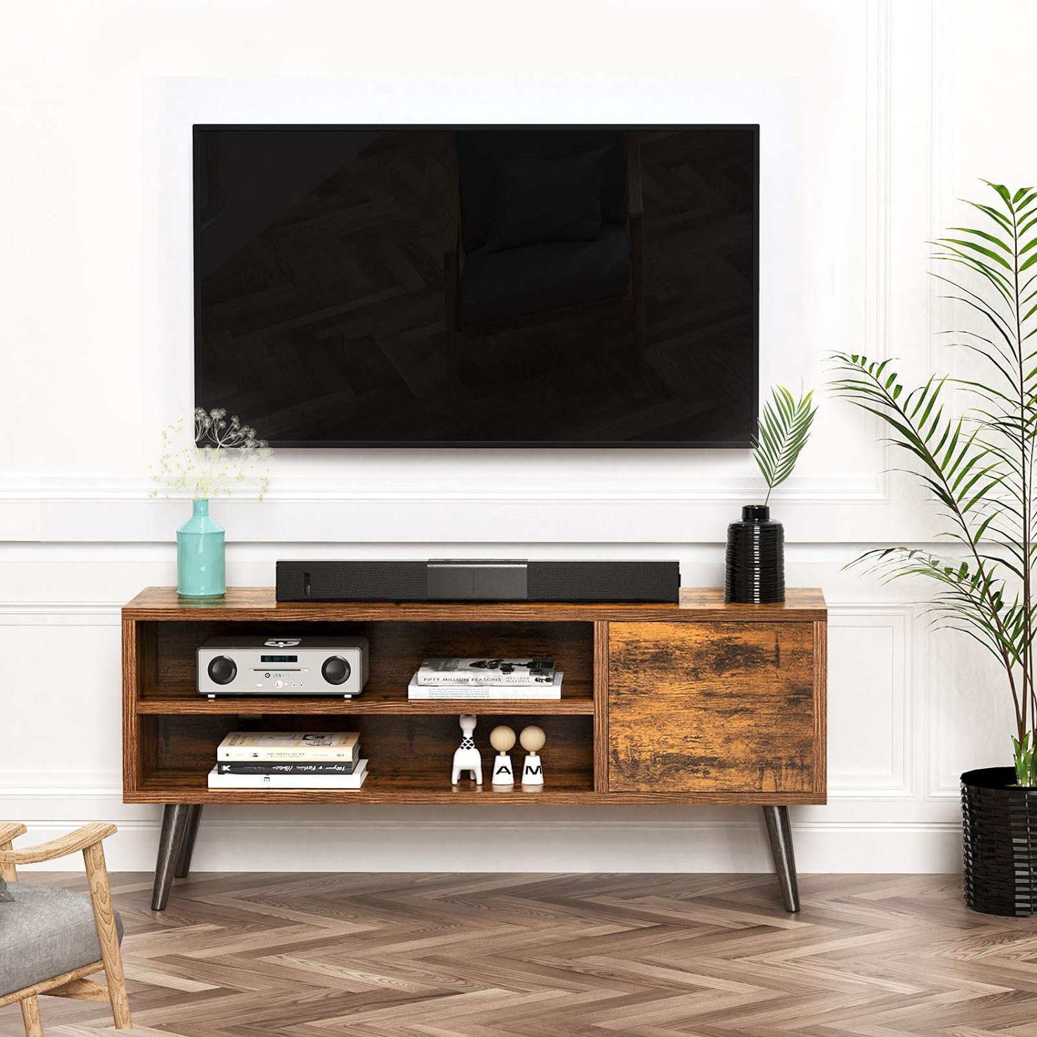 17 Stories Retro TV Stand With Storage For Tvs Up To 55 In, Rustic ...